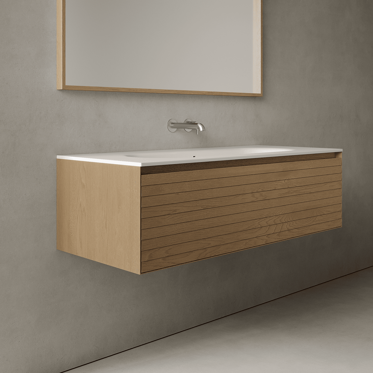Nordale Real Oak 1200mm Vanity Unit - Single Drawer with Large Single Basin | Hansel Stone
