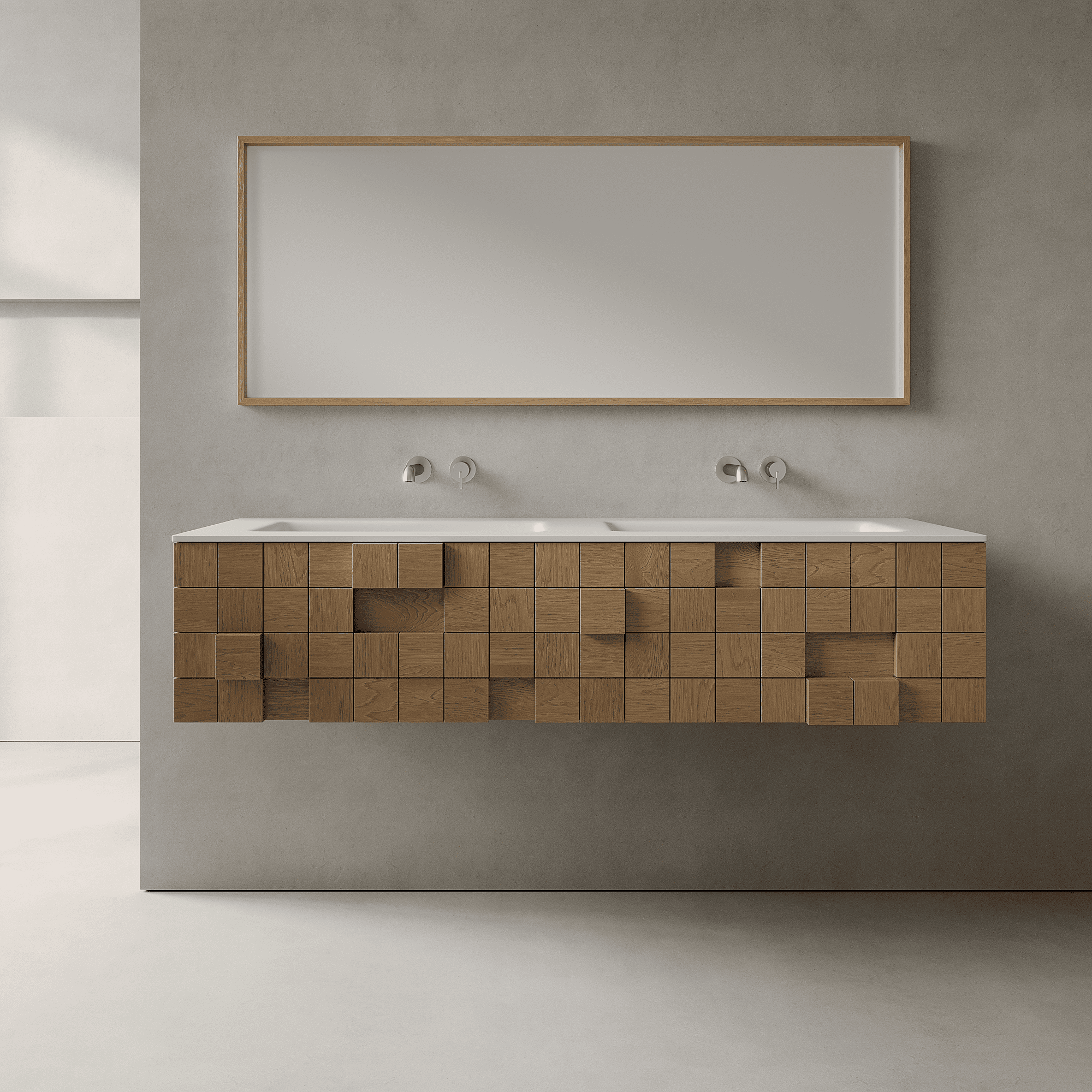 Arednt Real Oak 1490mm Vanity Unit - Single Drawer with Double Basin ...