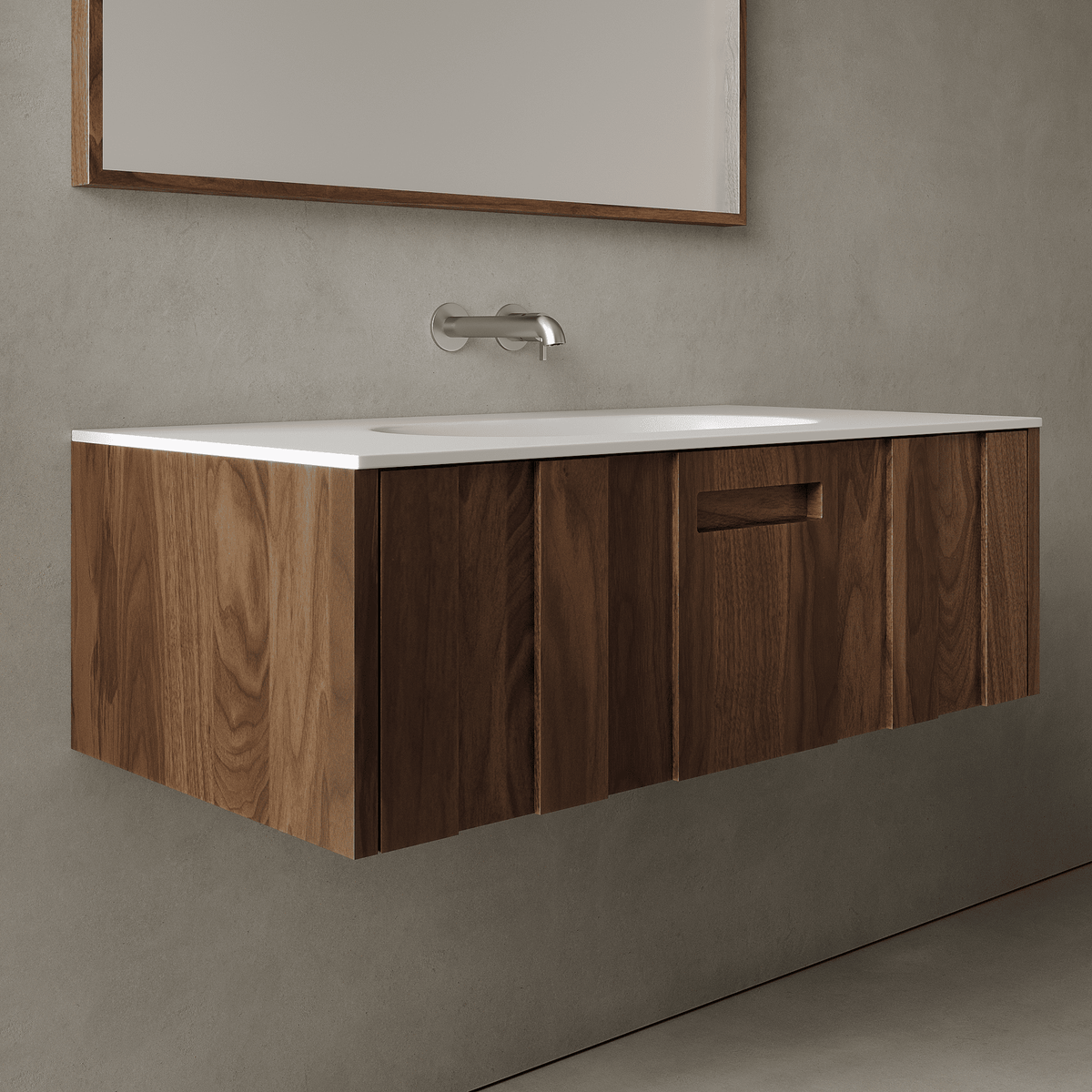 Calvera Real Walnut 1000mm Vanity Unit - Single Drawer with Single ...