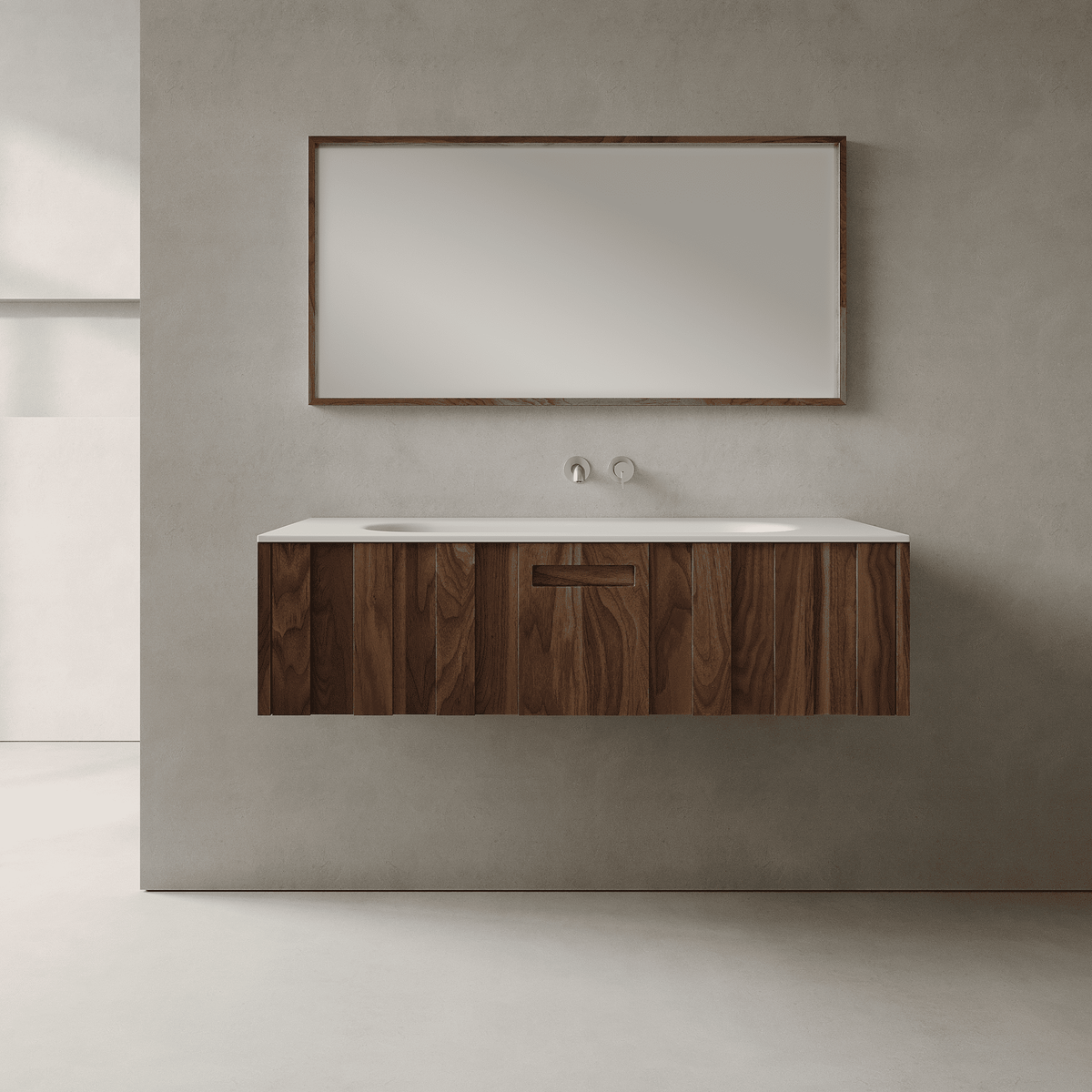 Calvera Real Walnut 1200mm Vanity Unit - Single Drawer with Large ...