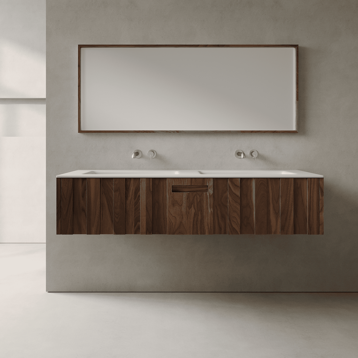 Calvera Real Walnut 1500mm Double Vanity Unit | Hansel Stone