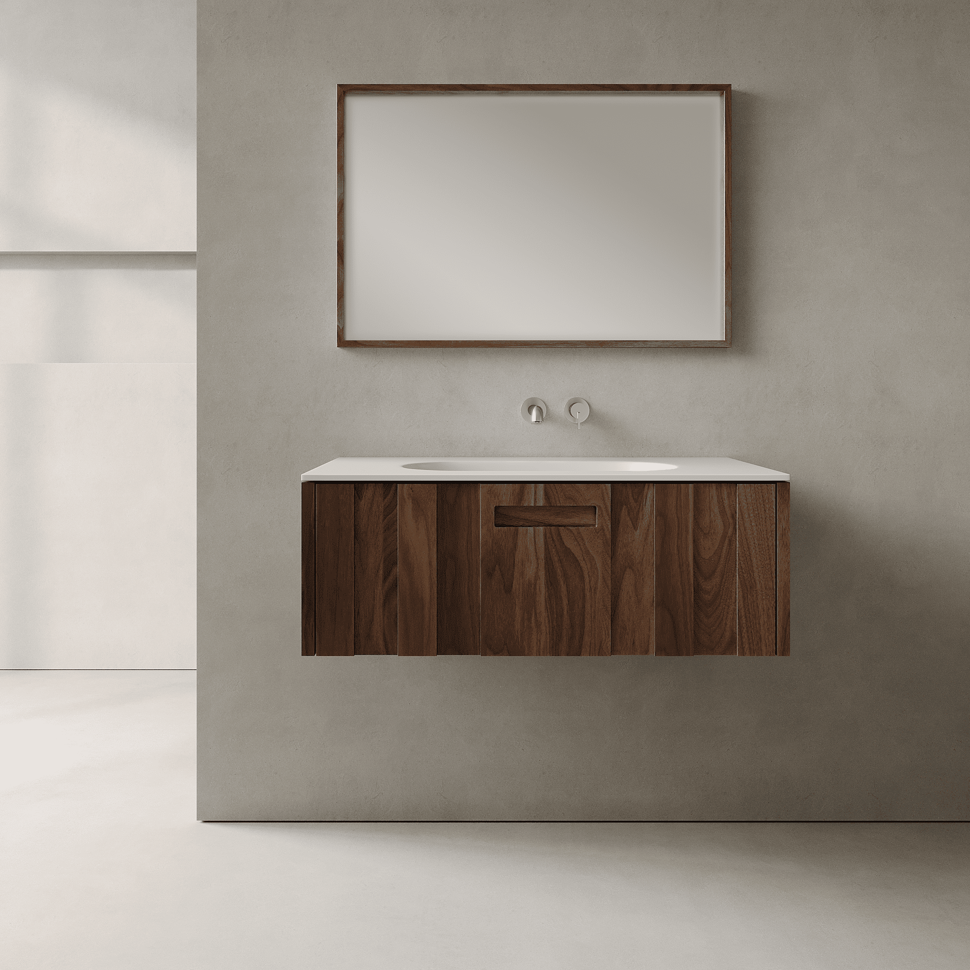 Calvera Real Walnut 900mm Single Vanity Unit | Hansel Stone